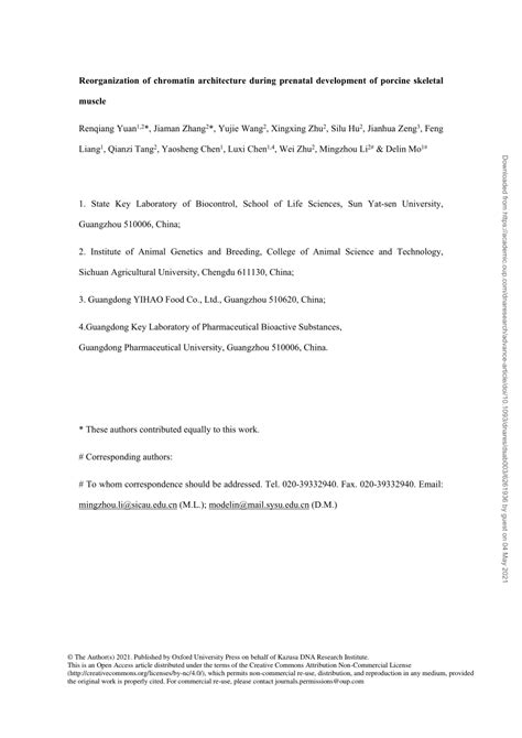 Pdf Reorganization Of Chromatin Architecture During Prenatal Development Of Porcine Skeletal