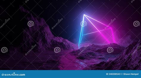 3d Pyramid Wireframe Element With Glowing Neon Lights Hud Element