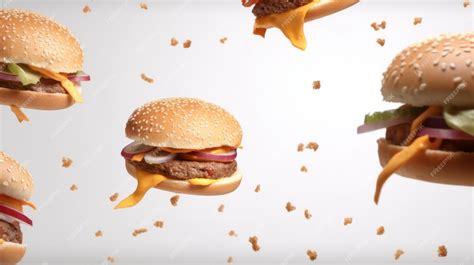 Premium Photo Burgers Falling From Above On A White Background Ai