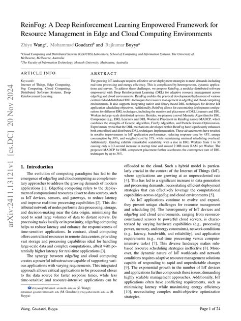 Pdf Reinfog A Drl Empowered Framework For Resource Management In Edge And Cloud Computing