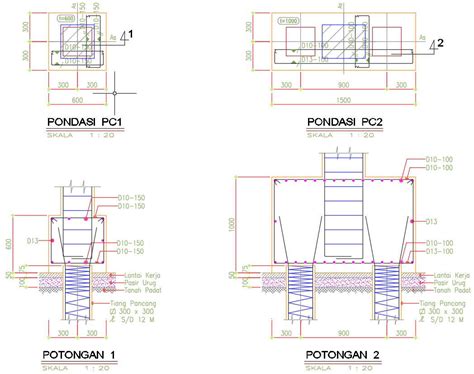 Top Elevation And Section Design Of The Foundation In Autocad 2d Drawing Cad File Dwg File