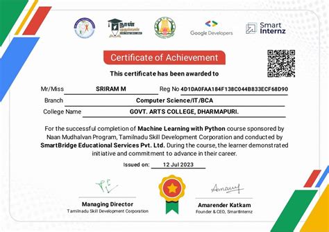 Sriram M On Linkedin Successfully Completed Machine Learning With