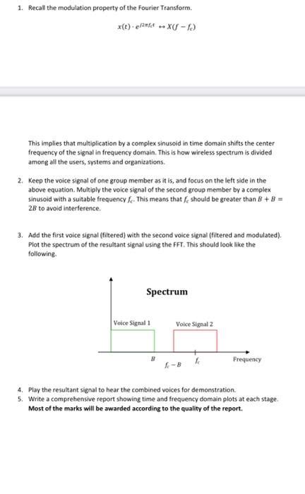 Solved 1 Recall The Modulation Property Of The Fourier