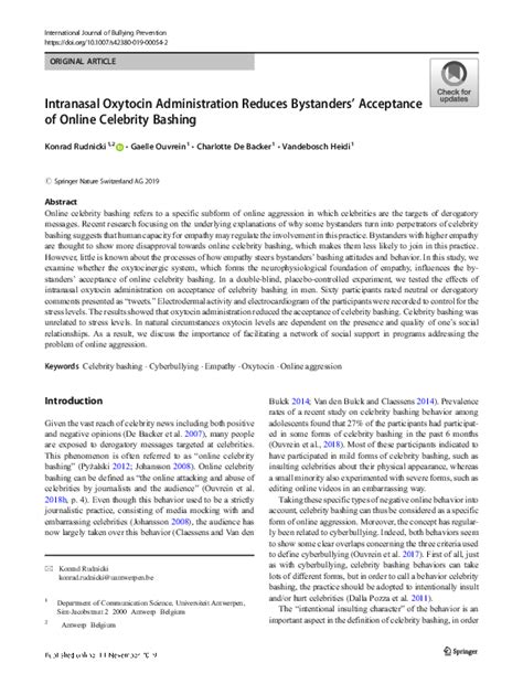 Pdf Intranasal Oxytocin Administration Reduces Bystanders Acceptance