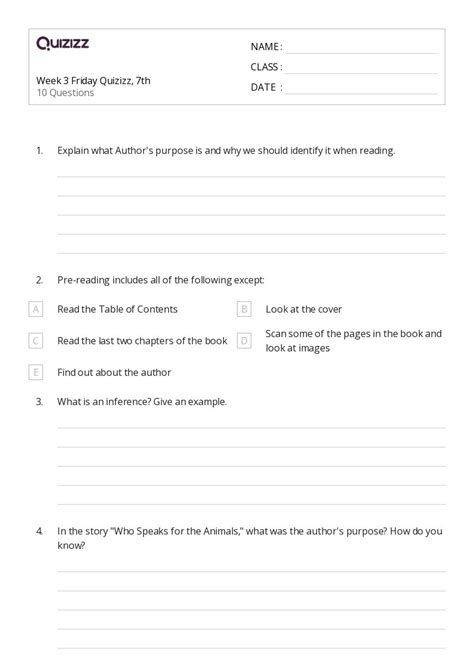 50 Reading Comprehension Strategies Worksheets For 7th Grade On