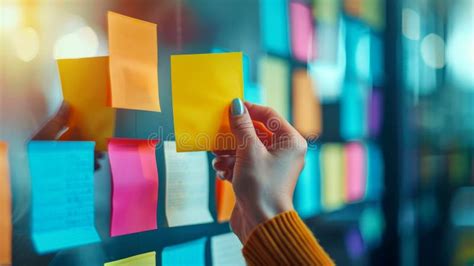 Woman Holding A Yellow Sticky Note Scrum Methodology Boards Agile