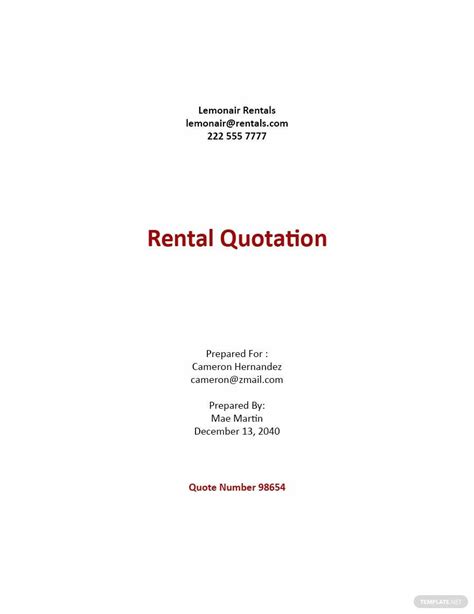 Free Rental Quotation Templates To Edit Online And Print