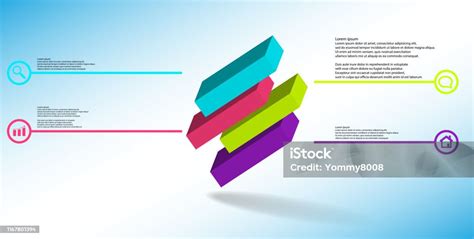 3d 일러스트 인포그래픽 템플릿 엠보싱 처리된 큐브는 수평으로 4개의 교대 부품으로 나뉩니다 개체는 파란색 흰색 배경에 배열된 Askew입니다 표지판이 있는 선이 측면에