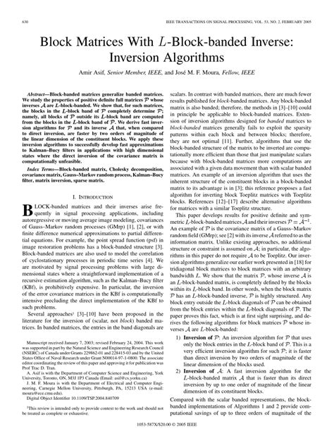 Pdf Block Matrices With L Block Banded Inverse Inversion Algorithms