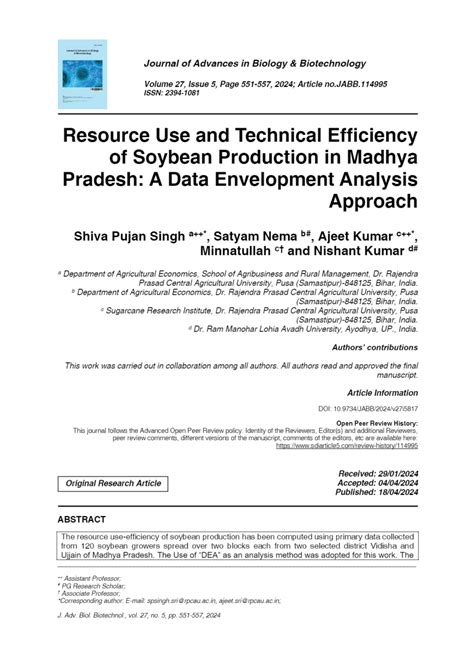 Pdf Resource Use And Technical Efficiency Of Soybean Production In