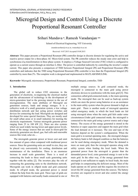 Pdf Microgrid Design And Control Using A Discrete Proportional Resonant Controller
