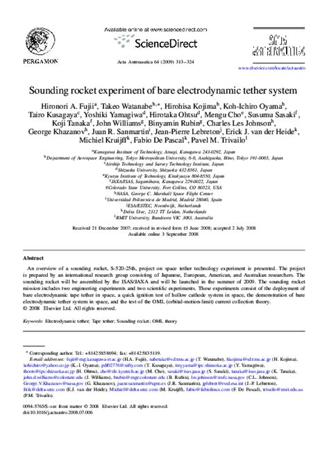Pdf Sounding Rocket Experiment Of Bare Electrodynamic Tether System