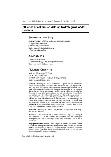 Pdf Influence Of Calibration Data On Hydrological Model Prediction