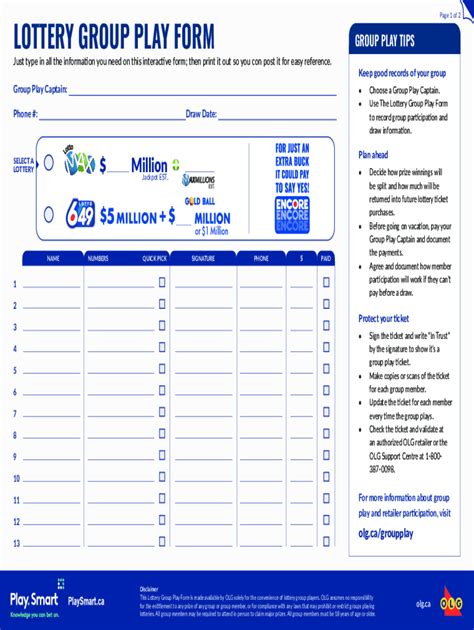 Lottery Group Play Form Olg Fill Out And Sign Printable Pdf Template