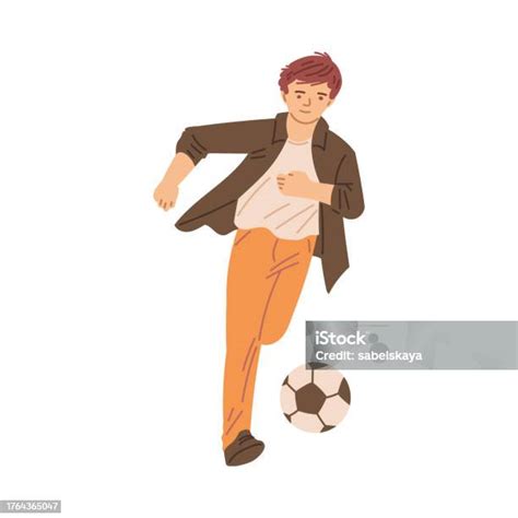 축구를 하는 젊은 남자 흰색에 고립된 벡터 일러스트 레이 션 건강한 생활방식에 대한 스톡 벡터 아트 및 기타 이미지 건강한