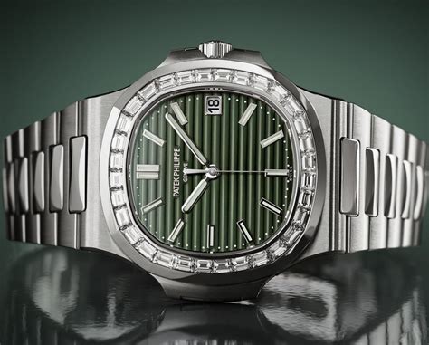 Patek Philippe Nautilus Steel With Olive Green Dial And Diamond Set Bezel