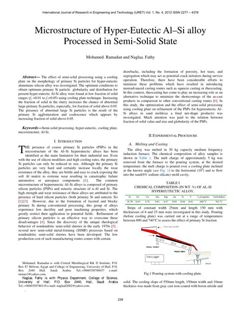Pdf Microstructure Of Hyper Eutectic Al Si Alloy Processed In Semi Solid State