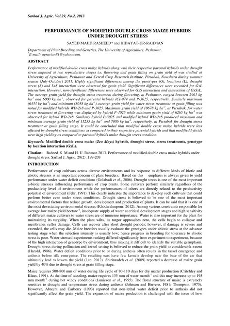 Pdf Performance Of Modified Double Cross Maize Hybrids Under Drought Stress