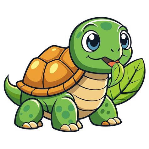 Adorable Cartoon Icon Featuring A Turtle Munching On A Green Leaf