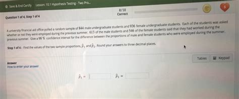 solved o save and end certify lesson 10 1 hypothesis testing