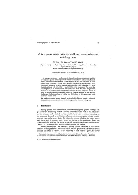 Pdf A Two Queue Model With Bernoulli Service Schedule And Switching Times