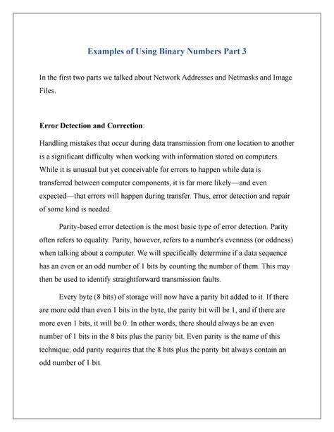 Examples Of Using Binary Numbers Part 3 Error Detection And