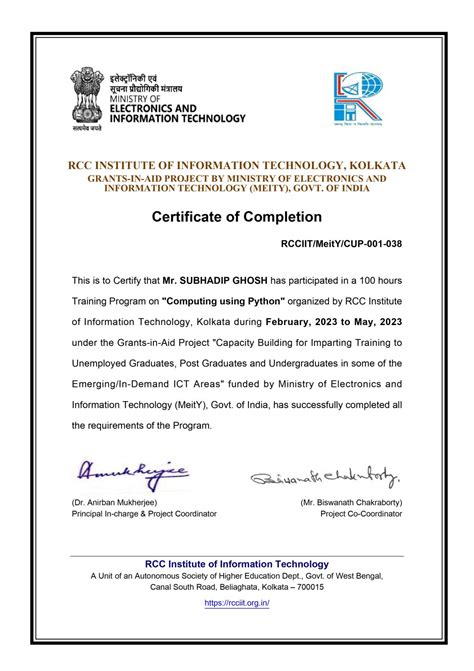 Subhadip Ghosh On Linkedin Python Certificate Ministryofelectronics