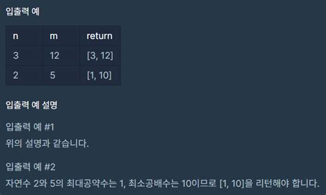 프로그래머스 코딩테스트 연습문제 최대공약수와 최소공배수 알고리즘 설명 And 문제 풀이 With 자바스크립트javascript
