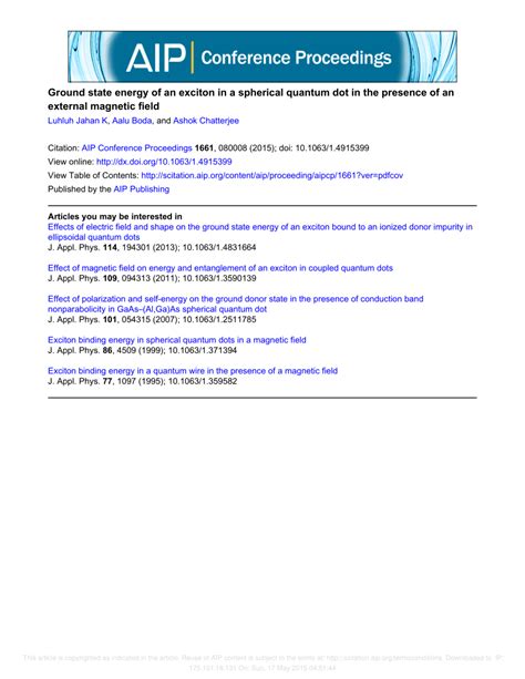 Pdf Ground State Energy Of An Exciton In A Spherical Quantum Dot In