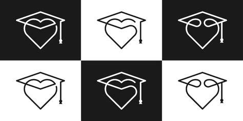 디자인 졸업 모자와 사랑 로고 라인 아이콘 벡터 일러스트 레이 션 프리미엄 벡터