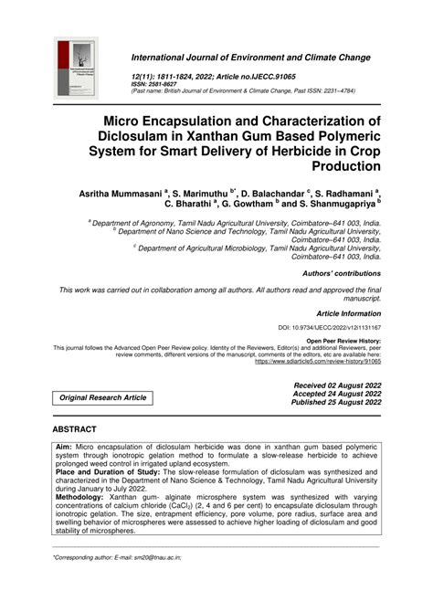 Pdf Micro Encapsulation And Characterization Of Diclosulam In Xanthan Gum Based Polymeric