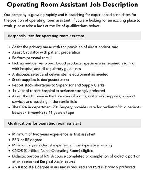 Operating Room Assistant Job Description Velvet Jobs