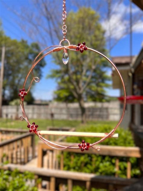 Handcrafted Copper Hummingbird Swing With Crystal Crystal Garden