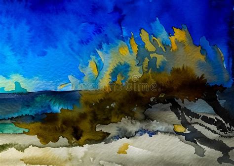 An Impressionist Painting Style Image Of A Sandy Dune Beach With Bull