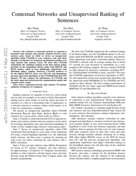 Pdf Contextual Networks And Unsupervised Ranking Of Sentences
