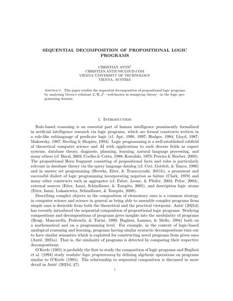 Pdf Sequential Decomposition Of Propositional Logic Programs