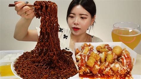 꾸덕한 사천짜파게티에 처갓집 슈프림양념치킨 순살 먹방~ 말이 필요없는 꿀조합 너무 맛있다 ♥️ Youtube