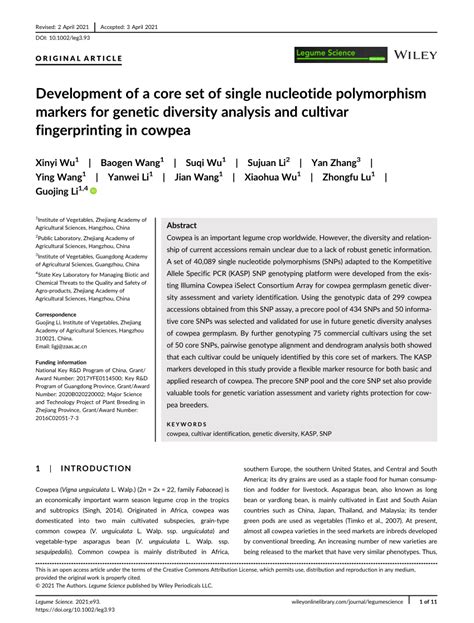 Pdf Development Of A Core Set Of Single Nucleotide Polymorphism Markers For Genetic Diversity