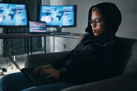 Hacker Woman With Laptop And Information Technology Global Network