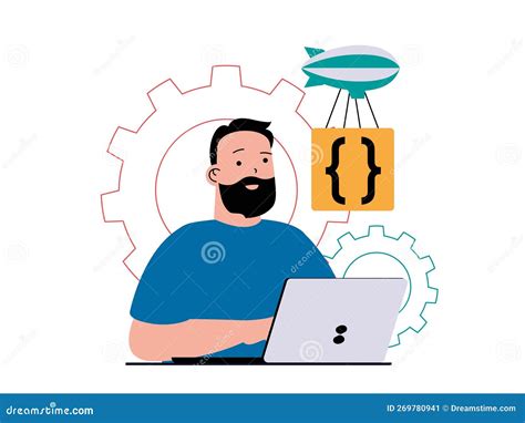 Programming Software Concept With Character Situation Stock Vector