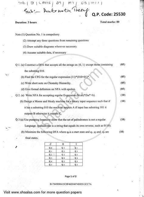 Automata Theory 2017 2018 Be It Information Technology Semester 4 Se Second Year Cbgs