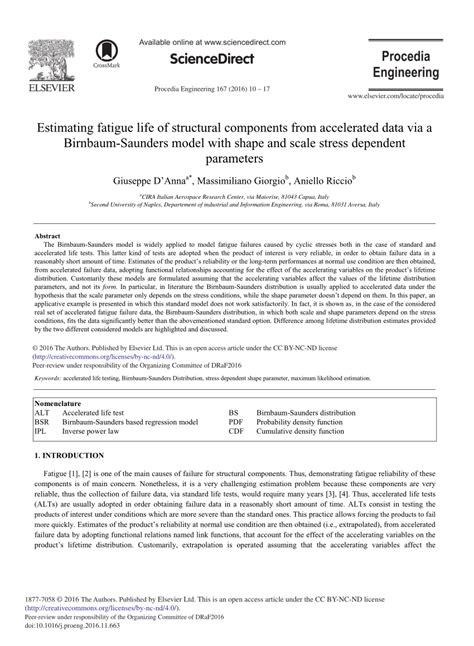 Pdf Estimating Fatigue Life Of Structural Components From Accelerated Data Via A Birnbaum