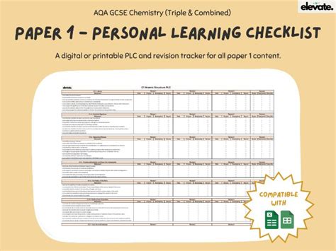 Aqa Gcse Chemistry Combined Triple Personal Learning Checklist Plc Teaching Resources