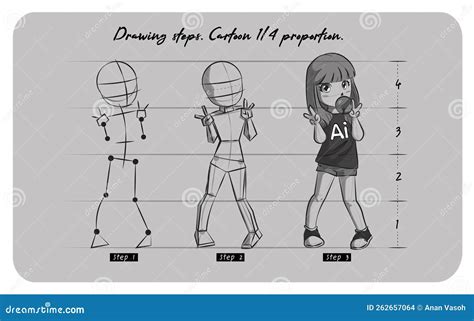 Drawing Steps Cartoon Quarter Proportion Vector Illustration