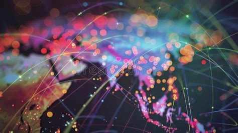 abstract digital world map with colorful data points and connecting
