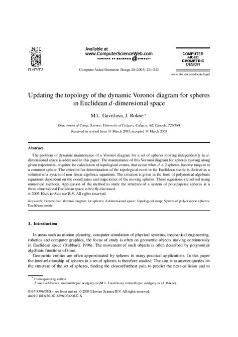 Pdf Updating The Topology Of The Dynamic Voronoi Diagram For Spheres