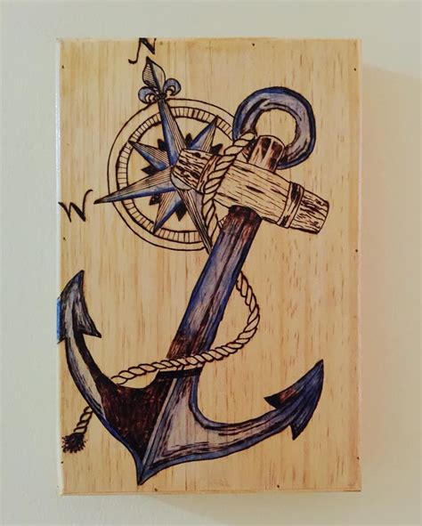 ⚓️ Jennyannecustoms Etsy Woodburning Pyrography Anchor Compass Nautical Wood Burning