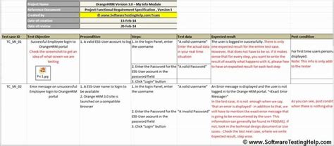 Sample Test Plan Template Luxury Test Case Sample Simple Test Case With