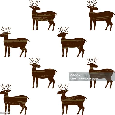 흰색 배경에 뿔이있는 갈색 사슴이있는 매끄러운 디자인 그런지 후프 표면 포장 엽서에 대한 벡터 그림입니다 갈색에 대한 스톡 벡터 아트 및 기타 이미지 Istock