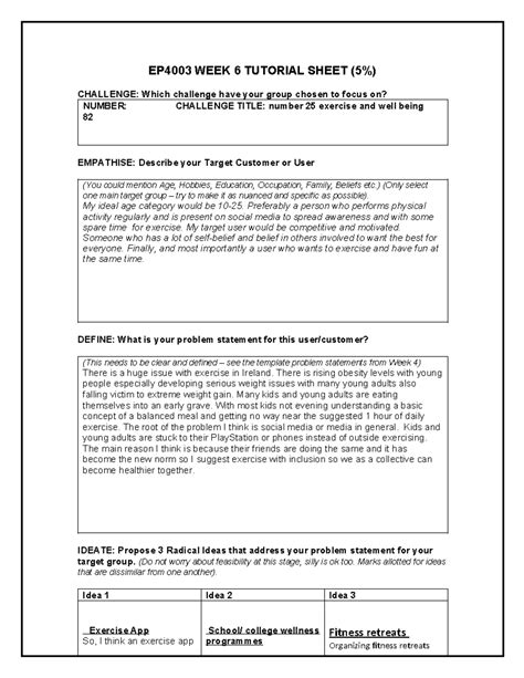 Tutorial Week 6 Worksheet Exercise Ep4003 Week 6 Tutorial Sheet 5